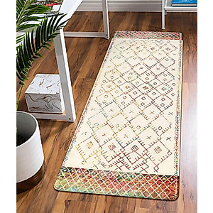 Uphome Runner Rug 24x59 inch Boho Geometric Long Bathroom Rugs Non-Slip Vintage Moroccan Farmhouse Colorful Distressed Laundry Room Rug Soft Velvet Machine Washable Bathroom Mats for Sink Bedroom