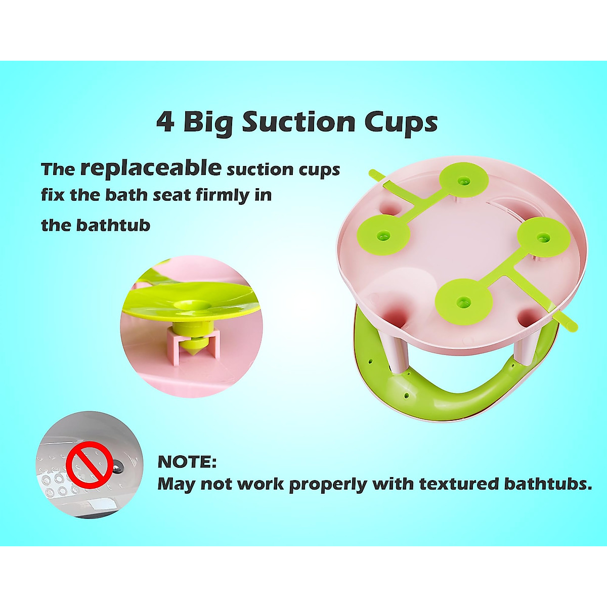 Baby Bath Seat for Babies 6 Months & Up/Integrated Non-Slip Mat/Infant Bath Seat Ring for Sitting Up in The Tub with Suction Cups (Inapplicable to Textured Tub)