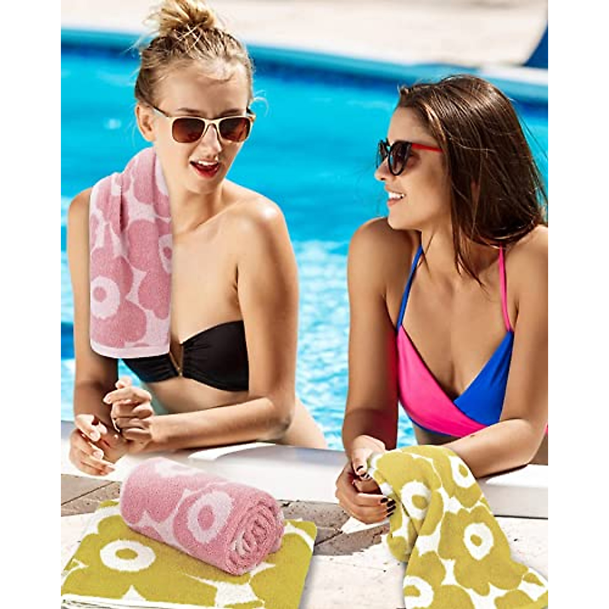 Jacquotha Decorative Hand Towels 4 Pack (Pink & Yellow) - Sun Floral Hand Towel Set for Girls Women, Soft and Quick Drying