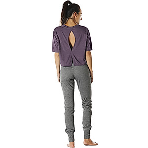 icyzone Open Back Workout Top Shirts - Yoga t-Shirts Activewear Exercise Crop Tops for Women (M, Plum Purple)