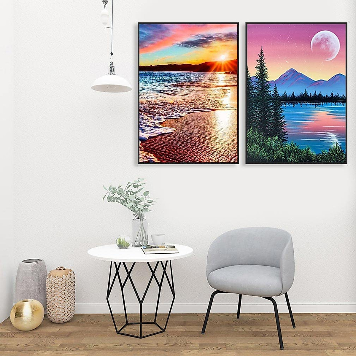 Paint By Numbers for Adults - DIY Adult Paint by Number Kits Pack On Canvas Sunset Beach Painting by Numbers for Beginners,Acrylic Paint Boat On Mountains Lake Crafts for Home Decor (11.8x15.8inch)