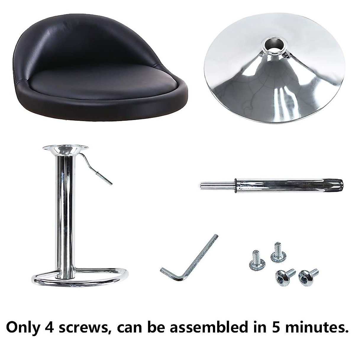 KKTONER PU Leather Round Bar Stool with Back Rest Height Adjustable Swivel Pub Chair Home Kitchen Bar stools Backless Stool with Footrest (Black)