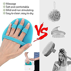 2 Pack Soft Silicone Shower Brush, Body & Face & Short Hair Wash, Bath Exfoliating Skin Massage Scrubber, Dry Skin Brushing Glove Loofah, Fit for Sensitive and All Kinds of Skin (Blue+Gray)