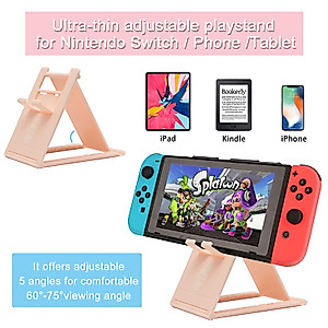 BRHE Cute Travel Carrying Case for Nintendo Switch Accessories Kit with Hard Protective Cover, Glass Screen Protector, Adjustable Stand and Thumb Grip Caps 10 in 1(Switch Pink)