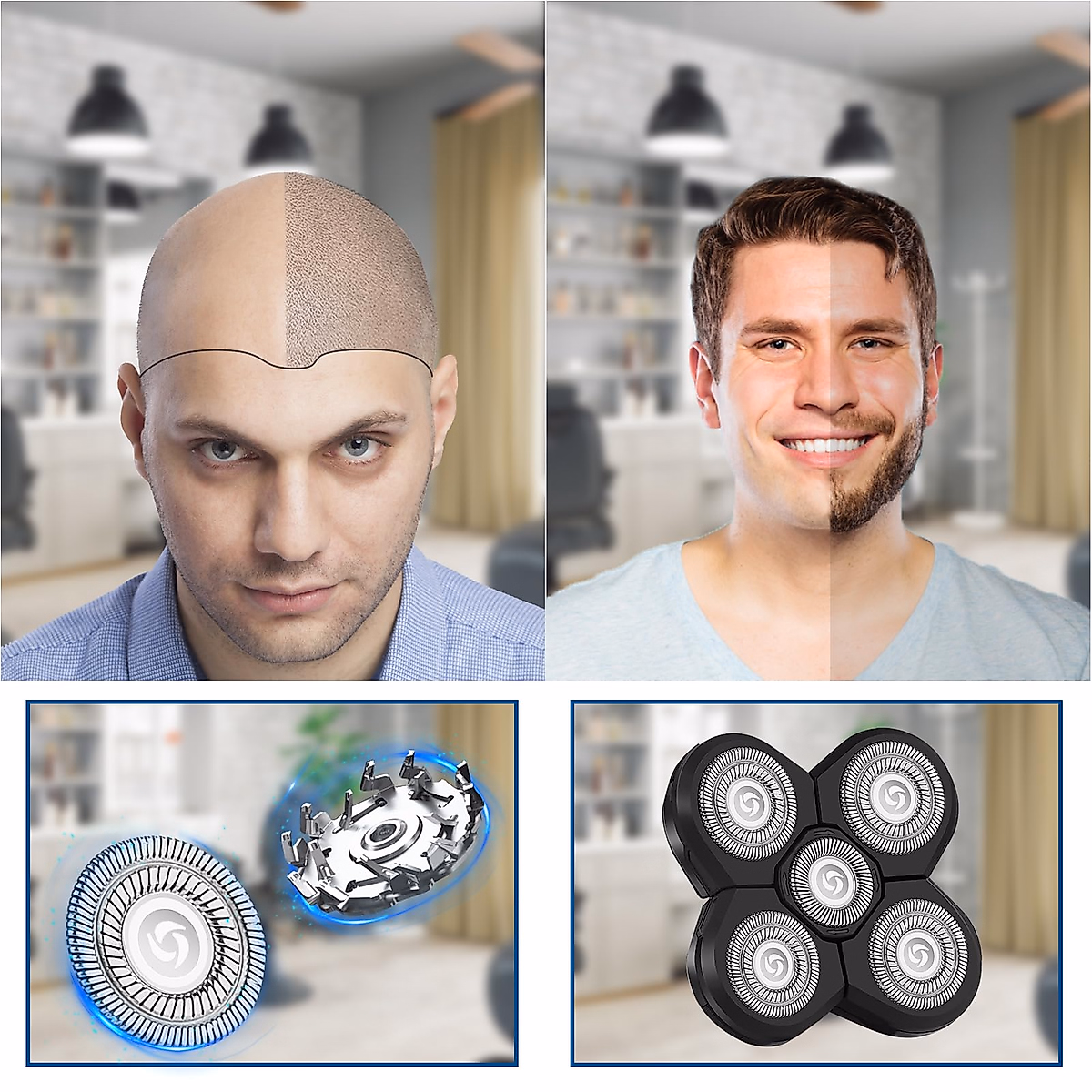 Replacement Shaver Heads, Electric Razor Bald Beard Cutters with Cleaning Brush Floating Shaving Head for Men (2PC)