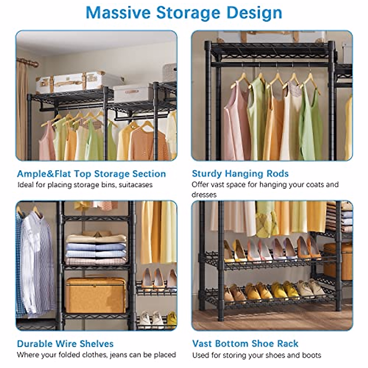 VIPEK V8i Basic Wire Garment Rack Heavy Duty Clothes Rack with Adjustable Shelves & Shoes Racks, Freestanding Wardrobe Closet for Bedroom, Metal Clothing Rack for Hanging Clothes, Black