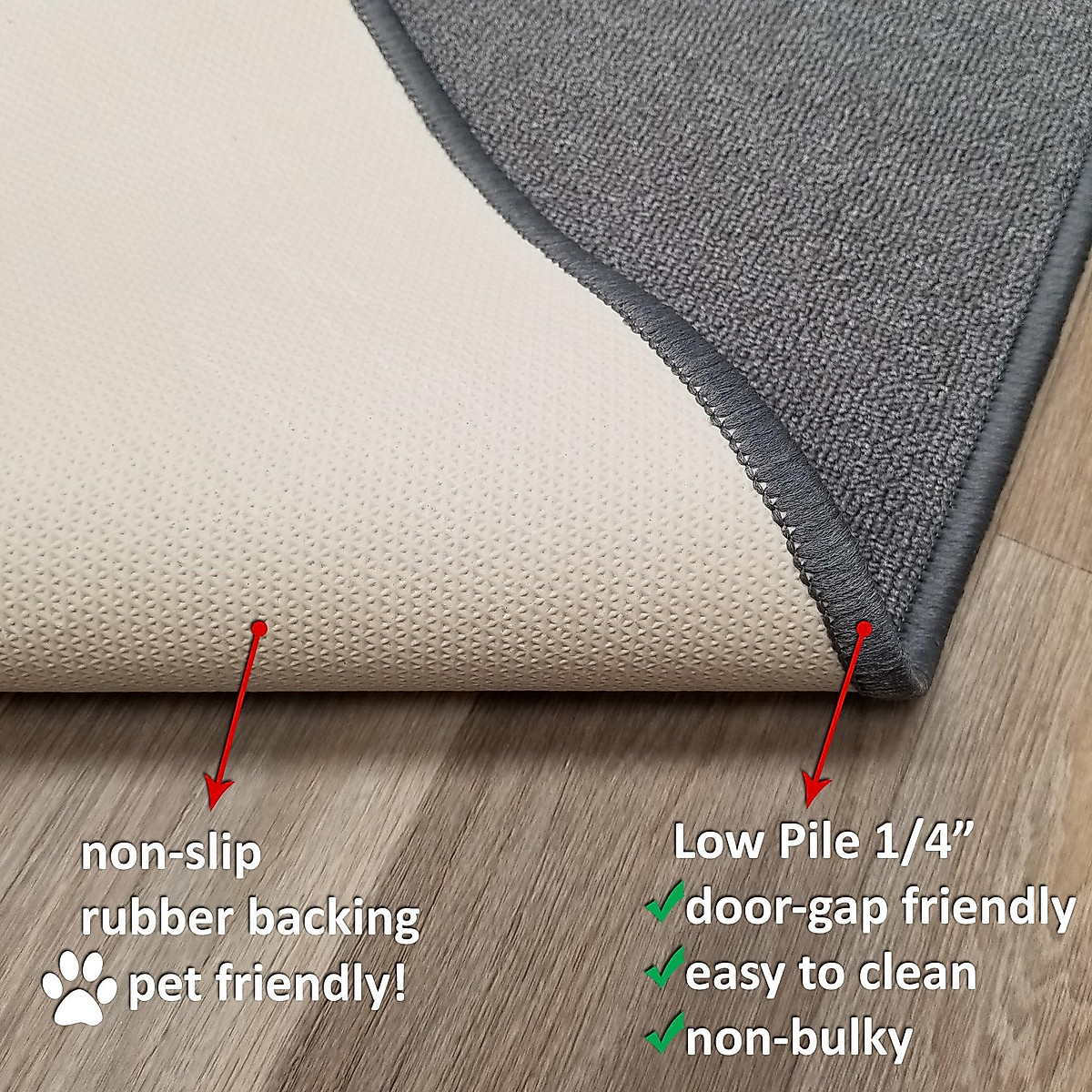 Kapaqua Grey Solid Colored Runner Rug Non Slip Rubber Backed Pet Friendly Kitchen Hallway 2x12