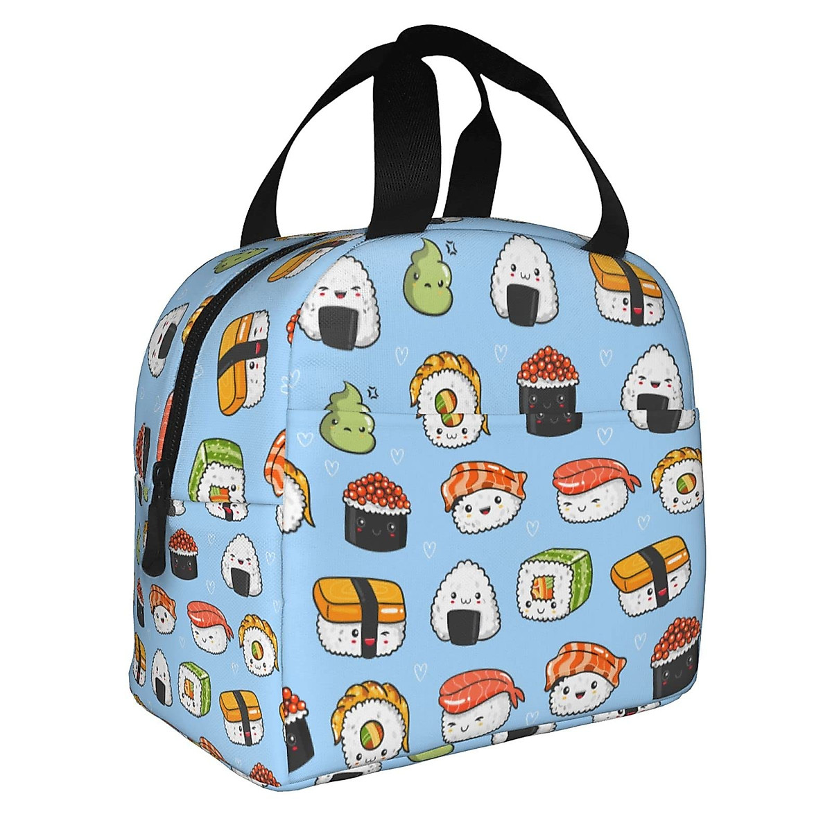 Echoserein Kawaii Japanese Sushi Blue Lunch Bag Insulated Lunch Box Reusable Lunchbox Waterproof Portable Lunch Tote For Women Men Girls Boys