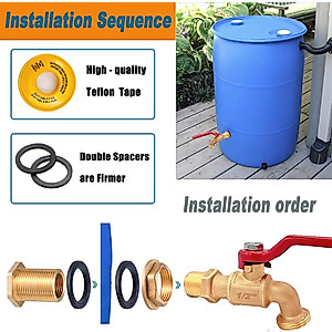 Rain Barrel Spigot, Brass Faucet Kit for Rain Water Barrel, Water Tanks, Tubs, Pools Etc, Turn Ball Valve Rain Barrel Spigot with Bulkhead Fitting Set