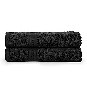 Ample Decor Hand Towel 18 X 28 Inch Pack of 2 600 GSM 100% Cotton, Oeko Tex Certified Soft Absorbent Thick Durable Premium Quality, for Hotel, Bathroom, Spa, Daily Use, Gym - Machine Washable - Black