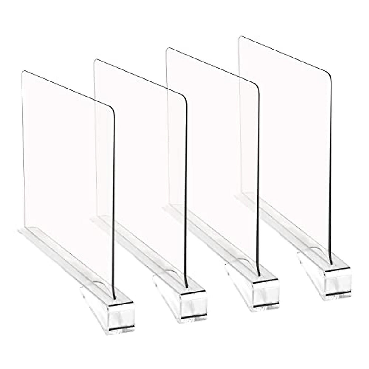 J1ST Pack of 4 Shelf Dividers for Closet Organization Acrylic Clear Closet Shelf Divider for Wooden Shelving Suitable for Wooden or Vertical Shelves or Bedroom, Kitchen and Office