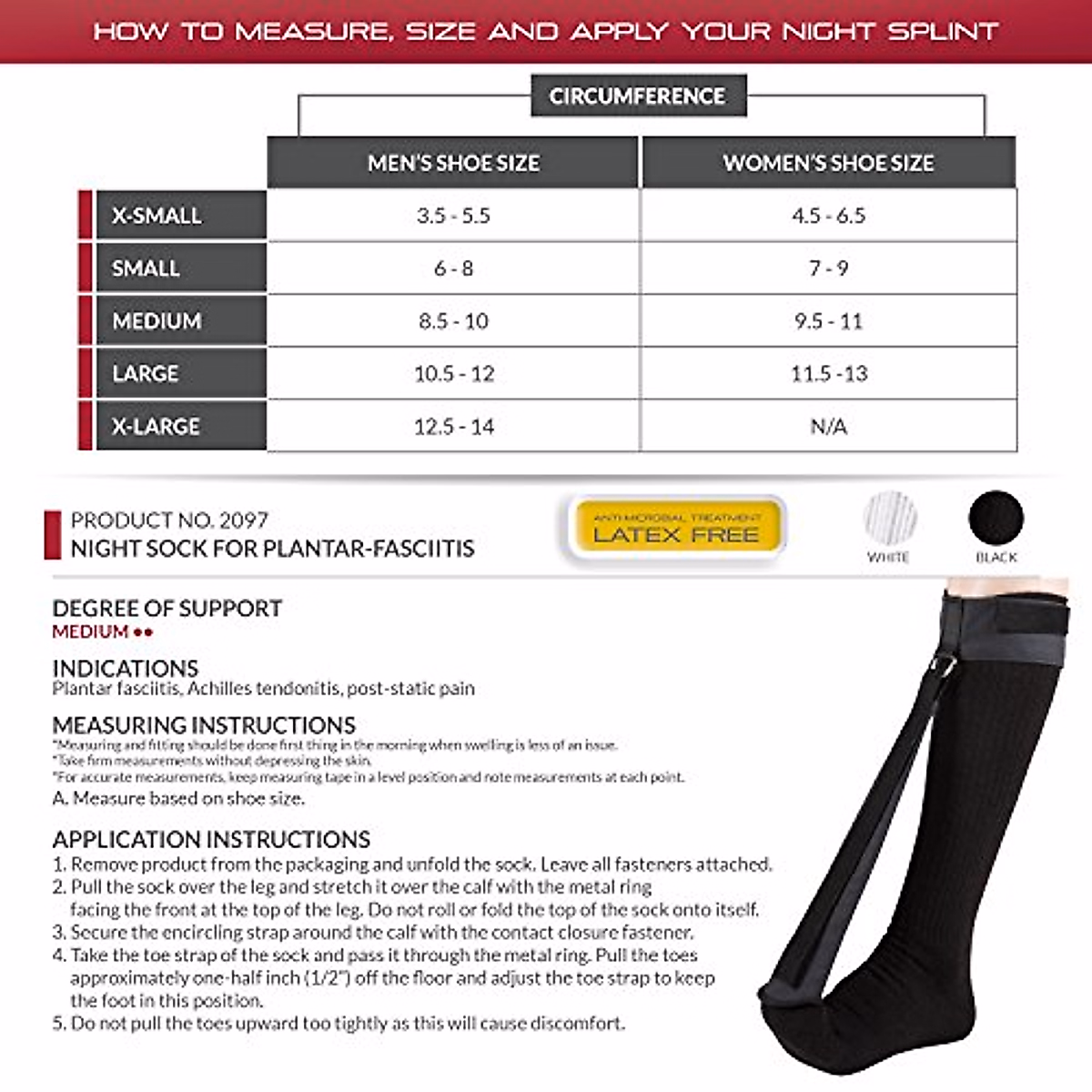 OTC Night Sock, Plantar Fasciitis, Achilles Tendonitis, Step Arch Tight Calf Muscle Support, Black, X-Small