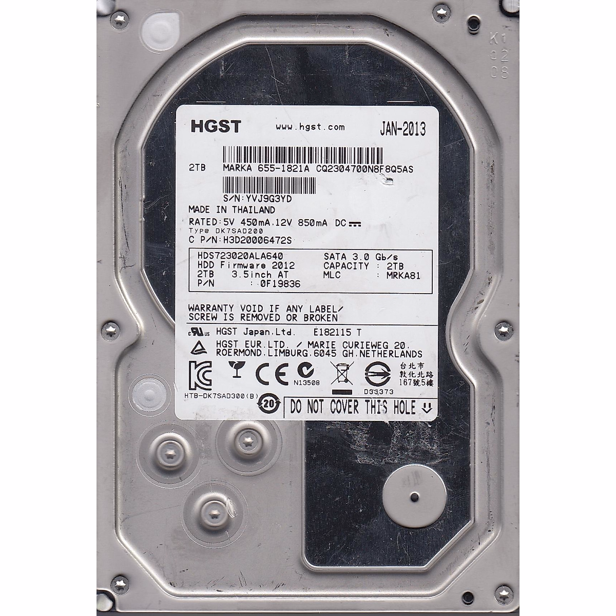 HDS723020ALA640, PN 0F19836, MLC MRKA81, Hitachi 2TB SATA 3.5 Hard Drive