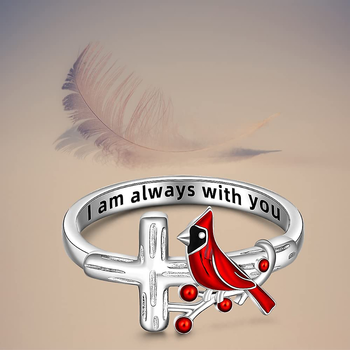 Cardinal Ring Cardinal Appear When Angels Are Near Cross Red Bird Spiritual Rings for Women Sterling Silver Memorial Gifts for Loss of Loved One Size 6