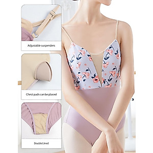 Cuulrite Women's Ballet Leotard Print Backless Camisole Dance BodySuit, Light Purple, Medium