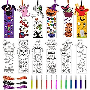 120PCS Halloween Color Your Own Bookmarks, 12 Styles Halloween Bookmark for Kids Ghost Pumpkin DIY Coloring Blank Bookmarks for Students Trick or Treat Classroom Rewards