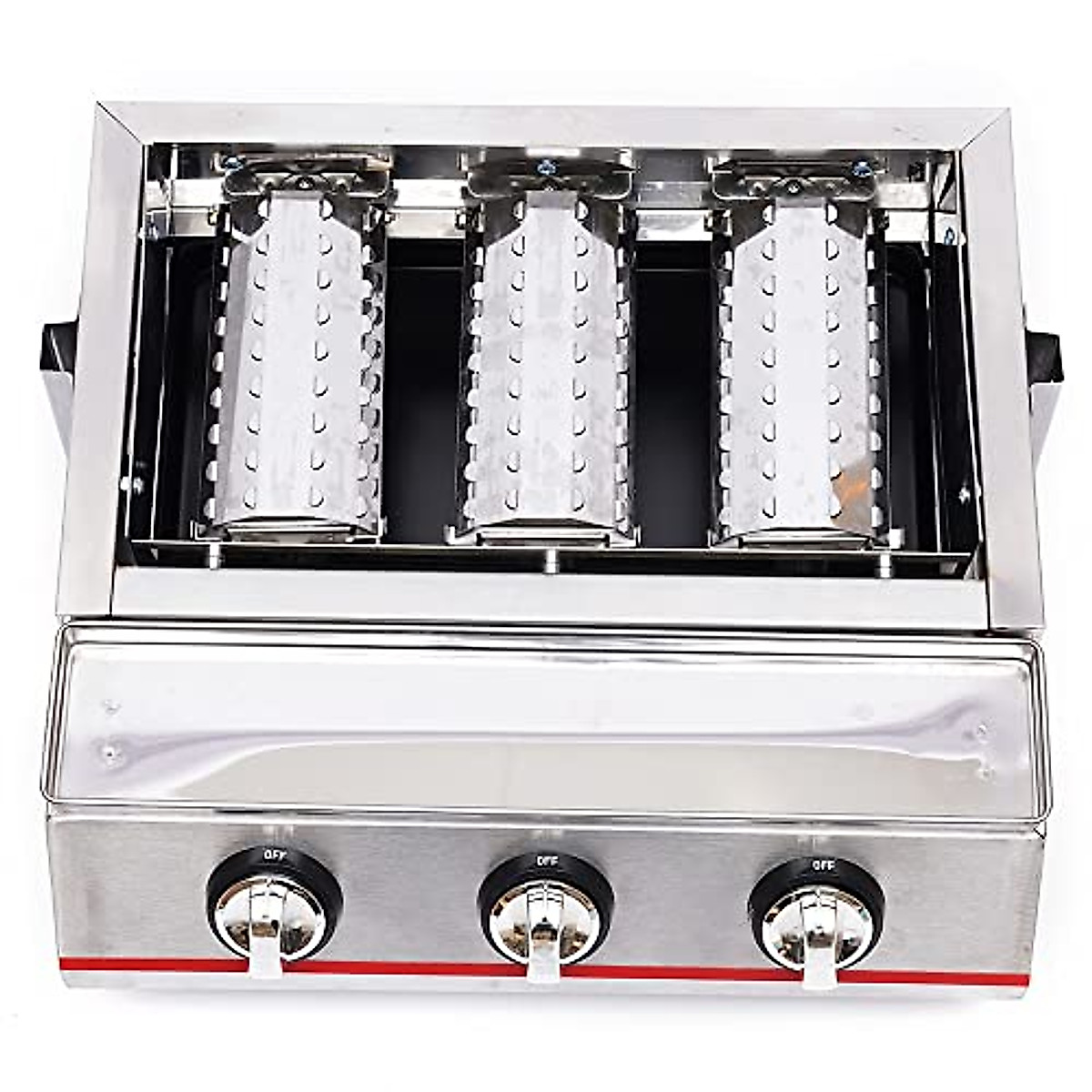 3 Burner Gas Tabletop Griddle, Commercial Gas BBQ Grill 2800Pa Stainless Steel Gas Grill for Outdoor Camping Party Tailgating (3-Burner)