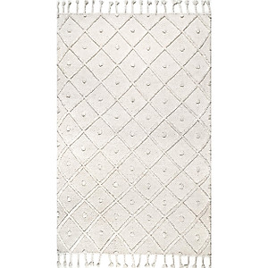 nuLOOM Jinny Moroccan Wool Tasseled Area Rug, 5x8, Ivory