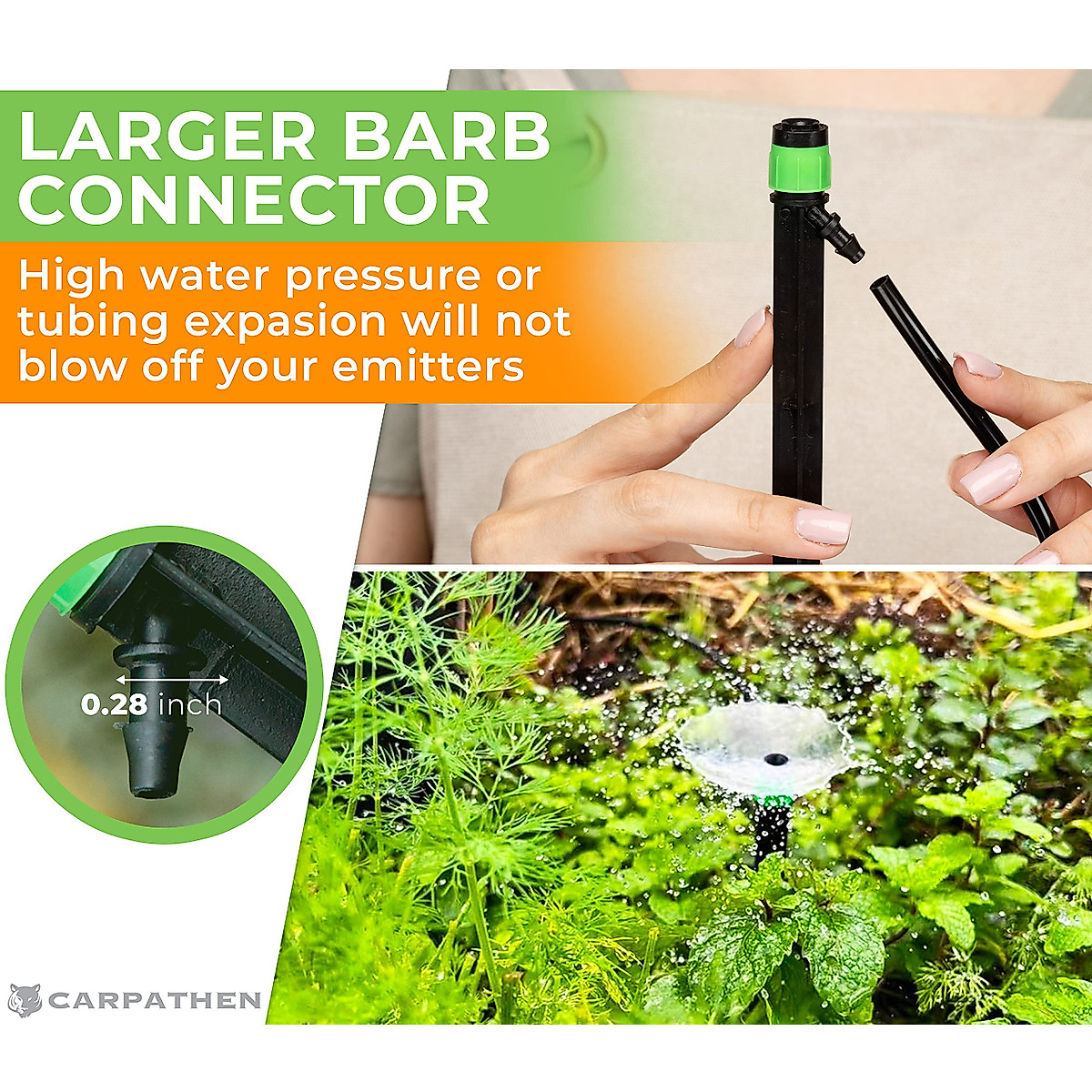 CARPATHEN Drip Irrigation Emitters Vortex - 100 pcs Drip Sprinkler Head for 1/4 inch Drip Irrigation Tubing + 1/4 Drip Irrigation Tubing - 100 ft Black Drip Irrigation Hose