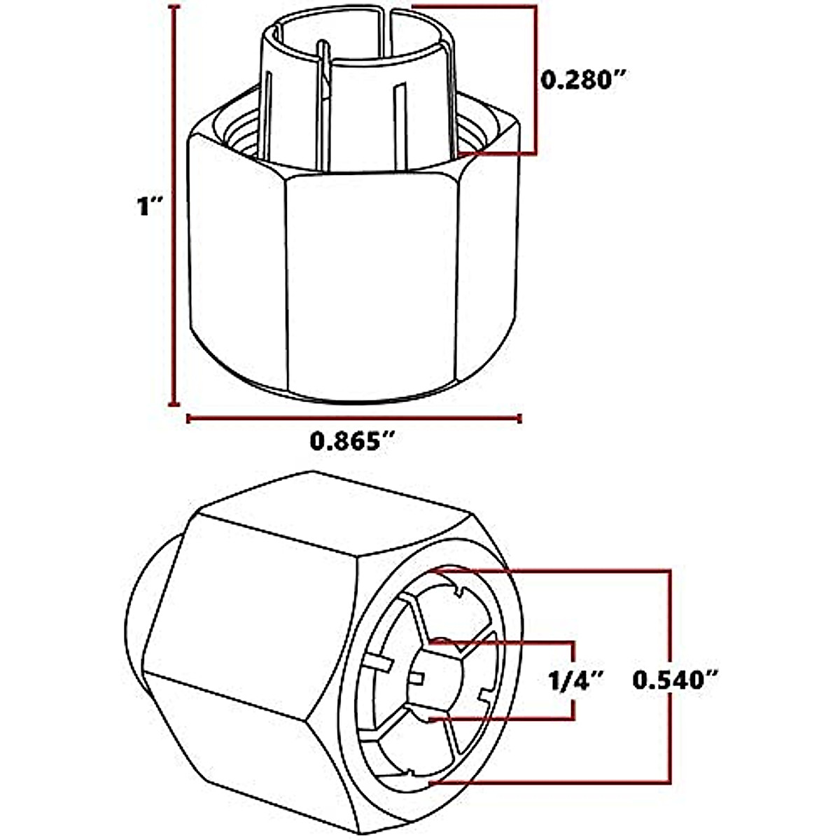 Thaekuns 1/4" Router Collet fit for Dewalt 326286-04 Big Horn 19691 Bosch 2610906283 Hitachi 323-293 RC025DW