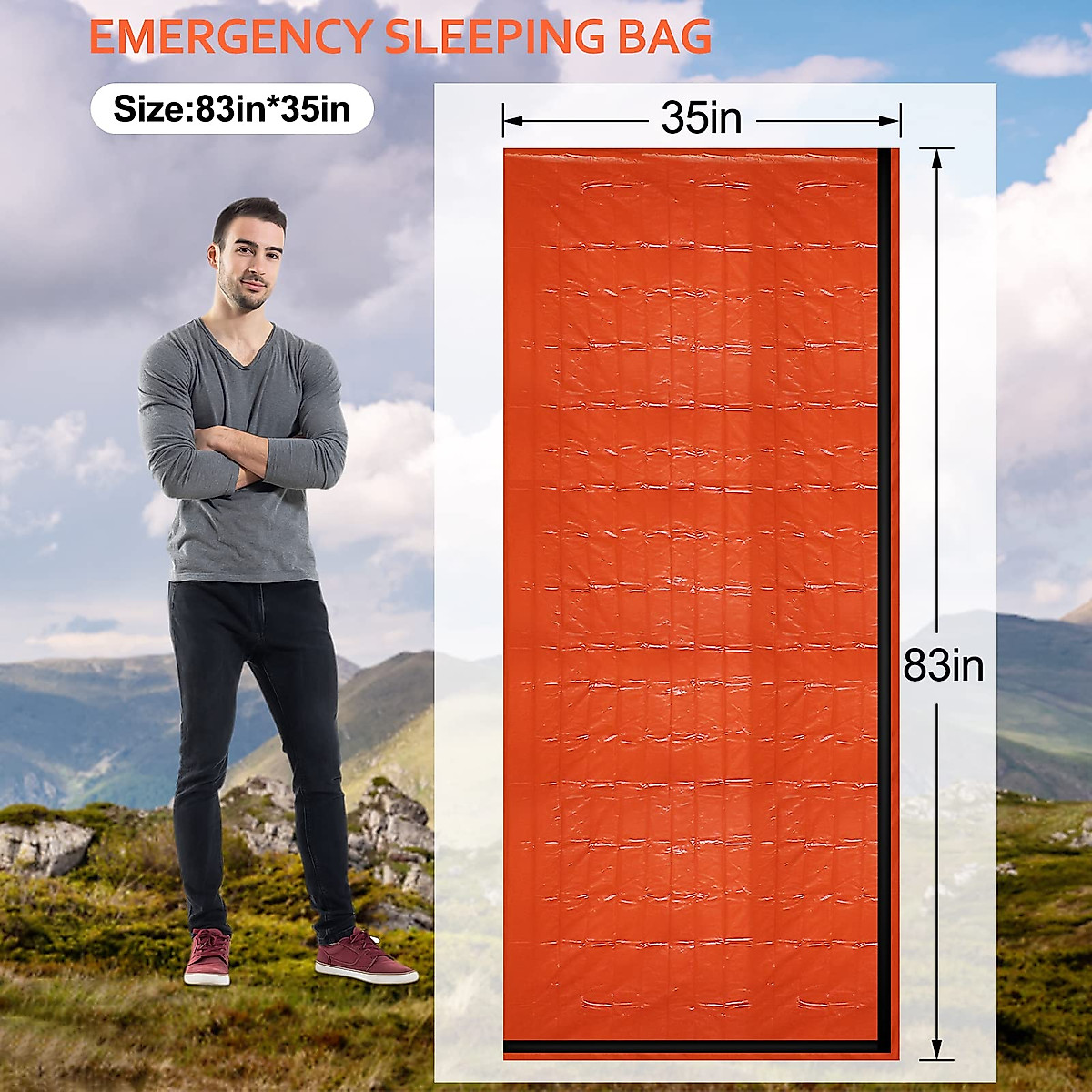 Homelove Waterproof Emergency Mylar Blanket Bivy Sack, with Lightweight Portable Nylon Sack for for Camping Hiking Outdoor Adventure Activities,orange