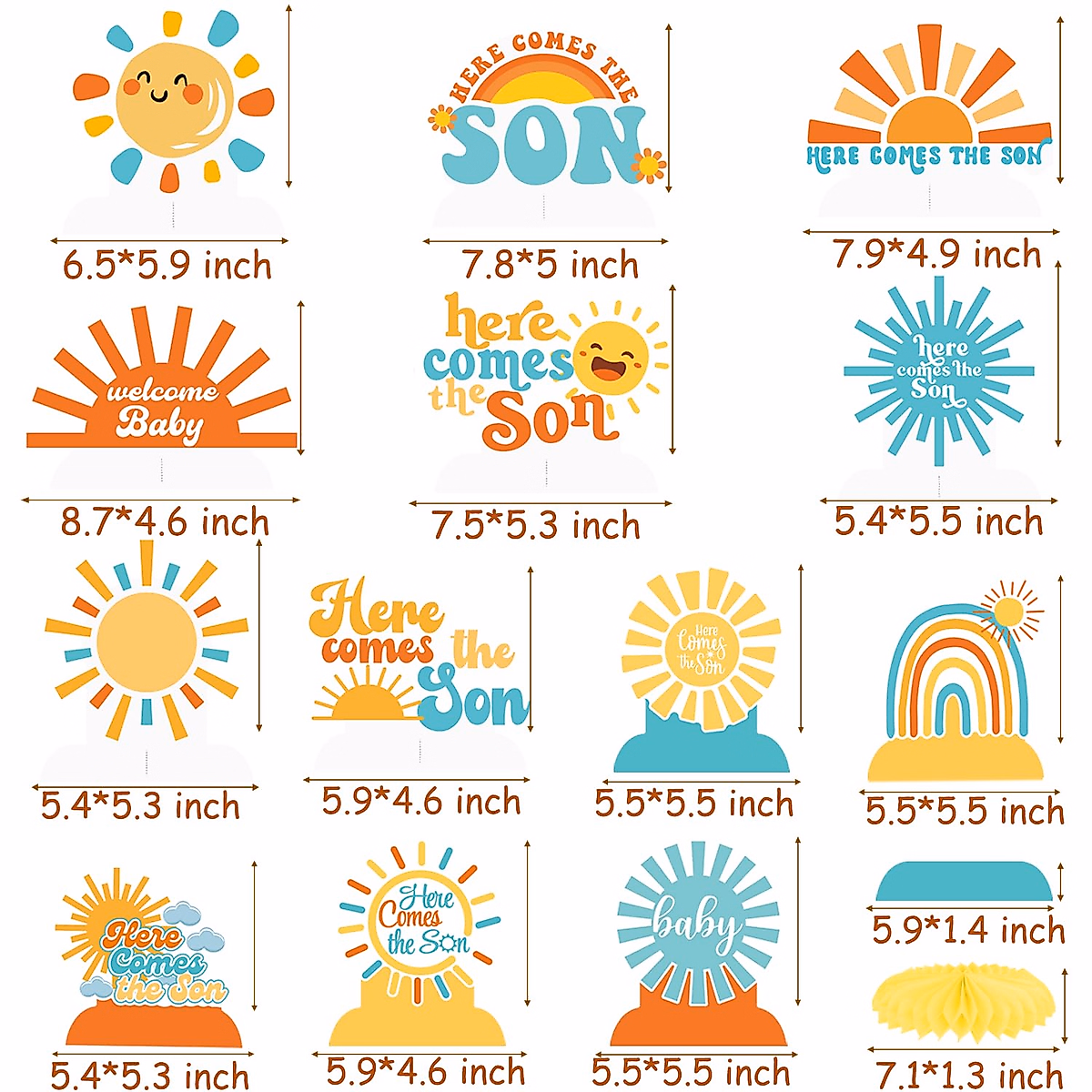 Here Comes The Son Honeycomb Centerpieces Here Comes The Son Baby Shower Decorations 13Pcs Sun Centerpieces for Table Sunshine Baby Shower Supplies Boho Sun Rainbow Party Table Decoration