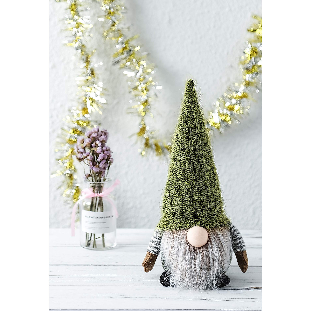 Funoasis Christmas Gnome Gifts Holiday Decoration Birthday Present Handmade Tomte Plush Doll, Home Ornaments Tabletop Santa Figurines 14 Inches (Green)