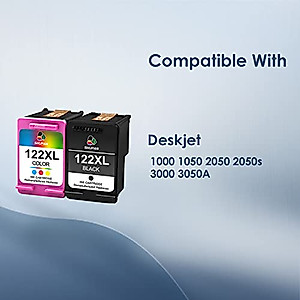 SHUPAN 122 122XL Ink Cartridges Replacement for HP 122 Ink Cartridges for HP Deskjet 1000 1050 2050s 2050 3050A 3000 Laser Printer (1 Black, 1 Tri-Color)