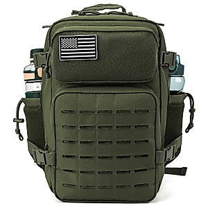 QT&QY 25L Military Tactical Backpacks For men Motorcycle Army Laser cut Molle Daypack small EDC Bug Out Bag Gym Rucksack With Dual Cup Holders medical Rucksack Green