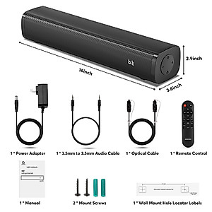 Wohome 2.1 Small Sound Bars for TV, Built-in Subwoofer with 6 Levels Voice Enhancement, 16 Inches Bluetooth 5.3 Soundbar Speakers with Optical/AUX/USB Connection (Renewed)