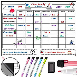 Magnetic Chore Chart for Kids Teens and Adults 12 x 17 Inches - Dry Erase Whiteboard Reward Chart for Multiple Kids with 5 Markers and Eraser - Daily Responsibility Planner Schedule Board for Kids