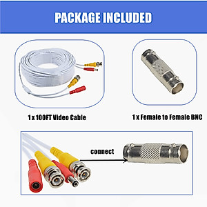 SLLEA 100ft White BNC Video Power Wire Cord Replacement for Swann Night Owl CCTV Cameras Cable White