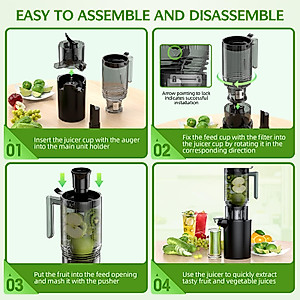 Cold Press Juicer, Slow Masticating Juicer with "6.1" Extra Large Feed Chute Fit Whole Fruits & Vegetables, Juicer Machines with 2 Cups, Easy to Clean and High Juice Yield