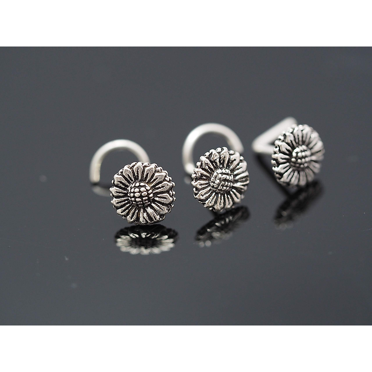 Nose Stud, Floral Nose Stud sterling silver nose stud, Jewelry Nose Stud, Body Piercing Jewelry, Sunflower/Nose Stud (18g Right Screw)