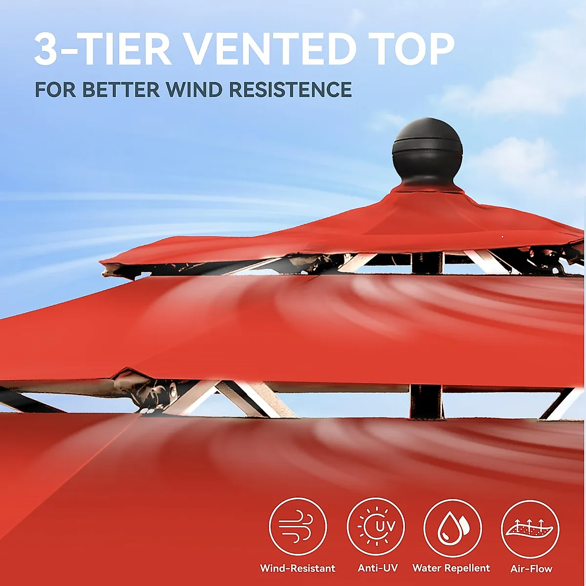 GREEN PARTY 10ft Outdoor Patio Umbrella, [Auto-Tilting] 3 Tiers Market Table Umbrellas with 1.5" Pole, 8 Sturdy Ribs, 3-Year-Non-Fading for Garden Deck Pool Backyard, Orange Red