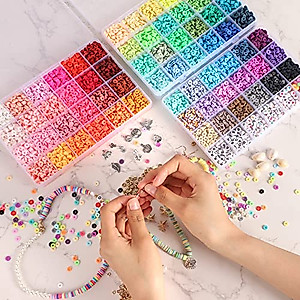 Quefe 16500pcs, 66 Colors, Clay Heishi Beads with 260 Letter Beads Polymer Flat Clay Beads Kit with Elastic String Pendant and Jump Rings for DIY Jewelry Marking Bracelets Necklace, 6mm