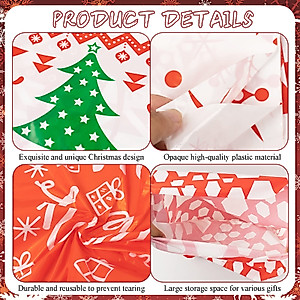Large Christmas Gift Bag for Christmas Presents- 6Pcs Jumbo Plastic Christmas Red and White Gift Bags with Gift Tags and Ribbon for Christmas Big Gift Wrapping Holiday Goody Bag Party Favor Supplies