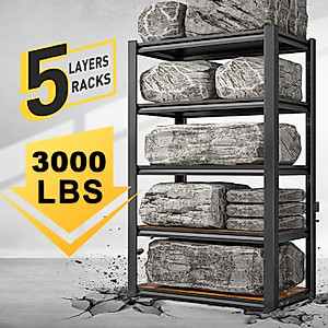 REIBII 3000LBS Garage Shelving Units and Storage Shelves Heavy Duty Garage Storage Shelves Adjustable 5 Tier Metal Shelves for Storage Rack Closet Kitchen Pantry Shelves, 60''H X 24.5''W X 16.5''D