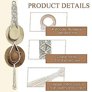 LINXIU Macrame Hat Hangers Boho Hat Rack for Wall Decorative Bohemian Women Cowboy Hats Holder Organizer for Wide Brim Fedoras Caps(2 Hats Style)