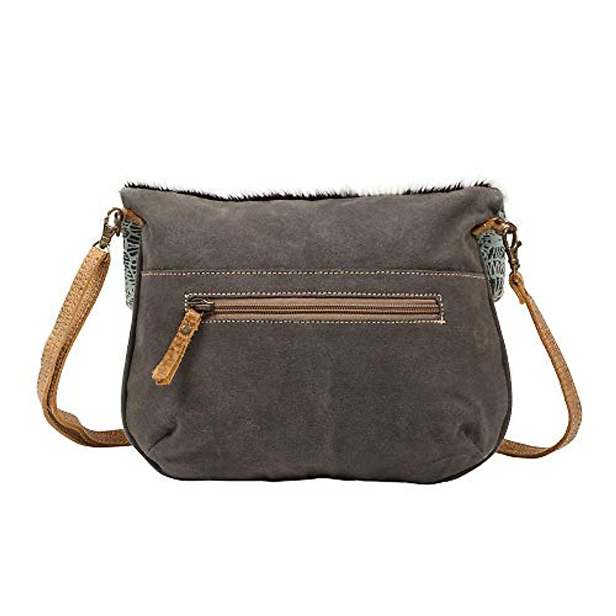 Myra Bag Macey Flap Over Upcycled Canvas & Cowhide Leather Small Crossbody Bag S-1221