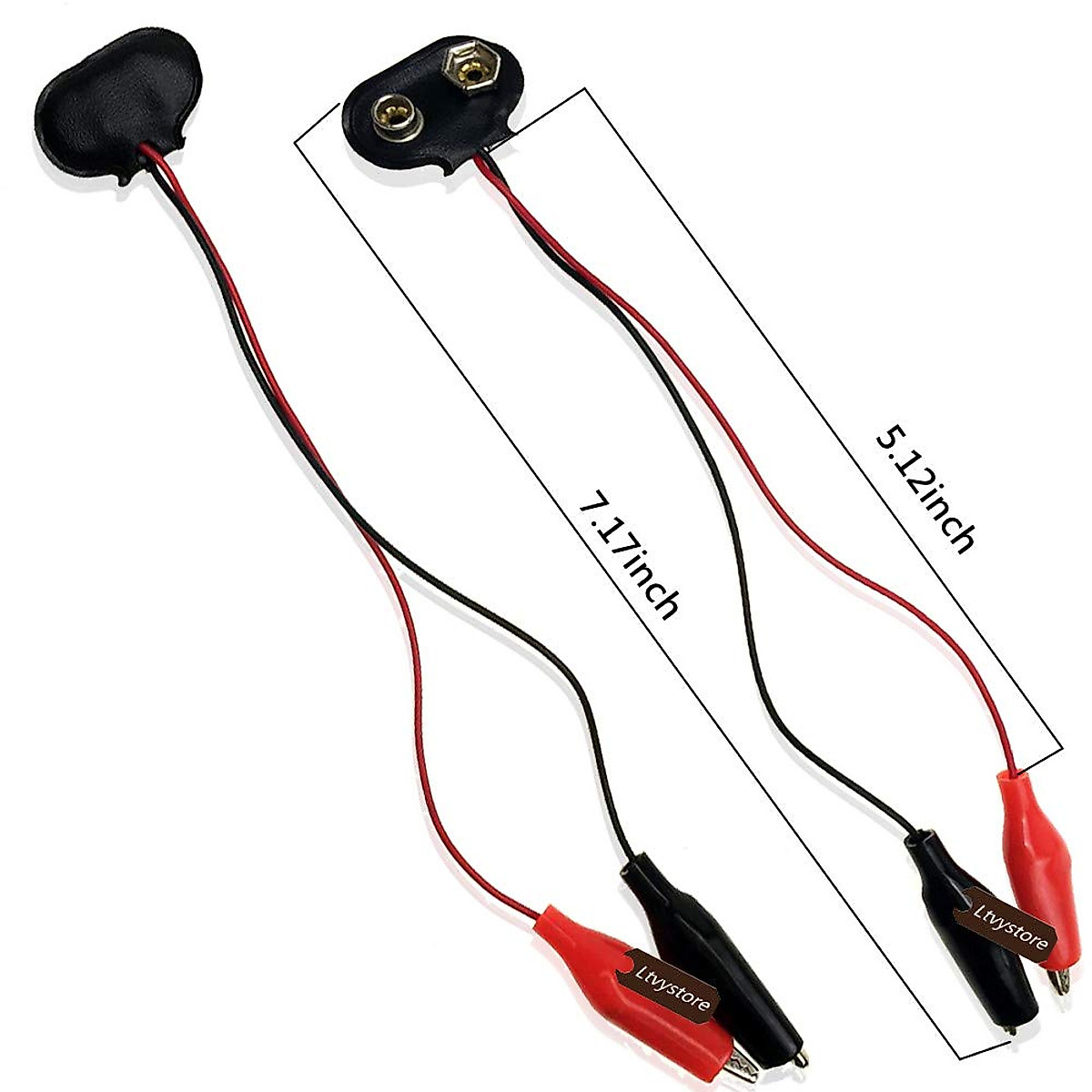 Ltvystore 9V Battery Snap with Alligator Clips, 20Pcs 9 Volts Battery Clip to Dual Alligator Clip Adapter Cable 7.17Inch
