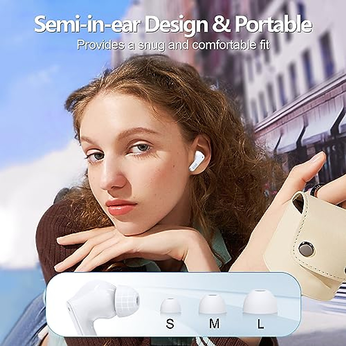 True Wireless Earbuds Bluetooth 5.3 Headphones with Charging Case, 48Hrs Playtime Stereo in-Ear Earphones Built-in Mic for iPhone Android Cell Phone HD Call, Lightweight White Ear Buds