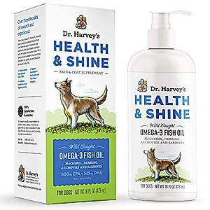 Dr. Harvey's Health & Shine Omega 3 Fish Oil for Dogs from Wild Caught Mackerel, Herring, Anchovies and Sardines - Supports Beautiful Fur, Strong Joints and Itchy Allergy Relief (16 FL OZ)