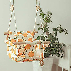 Canvas Baby Swing Seat Chair Indoor Outdoor Hanging Swing Seat for Baby with Soft Cushion/Safety Belt/Mounting Hardware,Orange