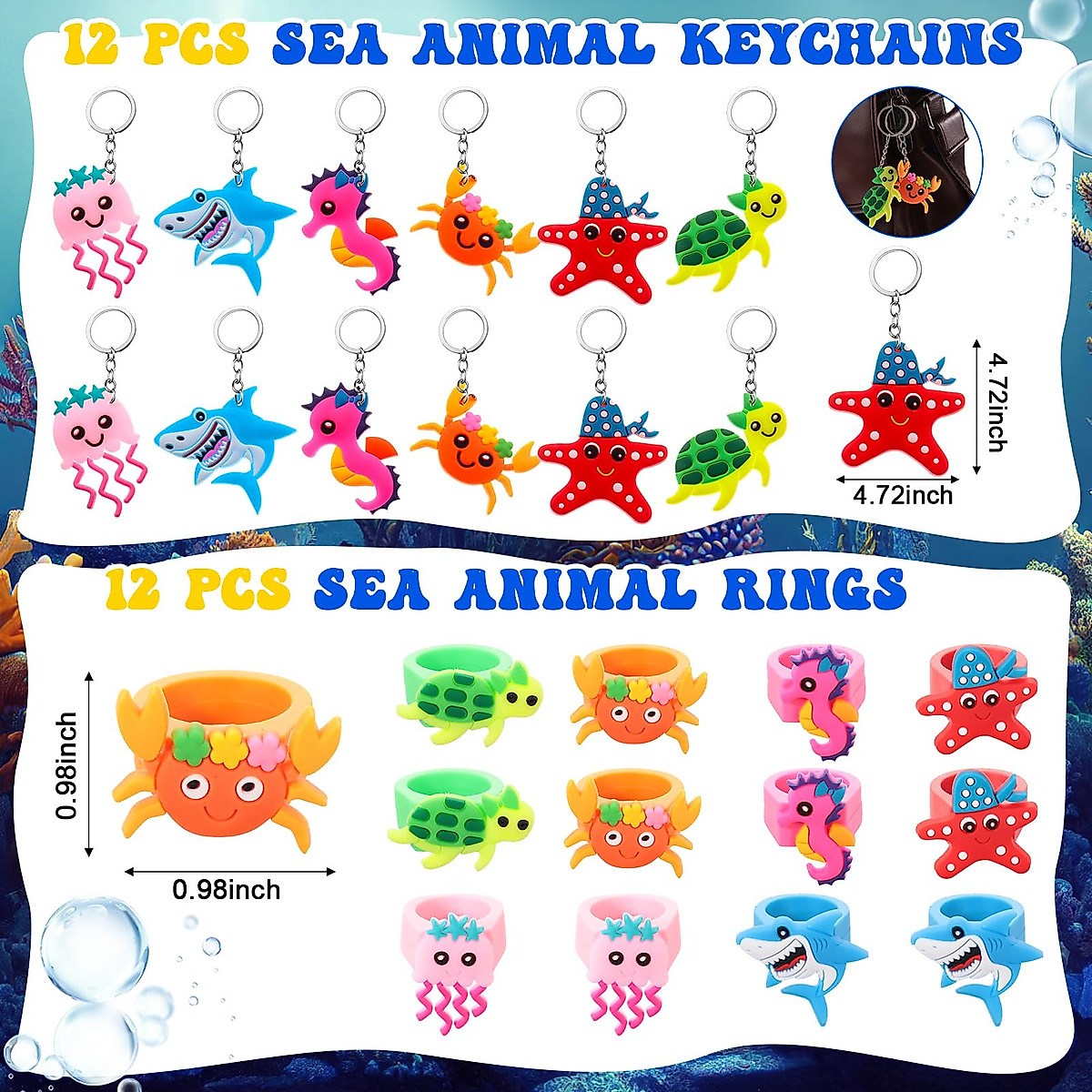 Capoda Under the Sea Party Favors Ocean Sea Animals Themed Party Dcorations Supplies, Bracelet Tattoo Sticker Stampers Keychain Ocean Goodie Bag Fillers for Birthday Rewards Gift(144 Pcs)