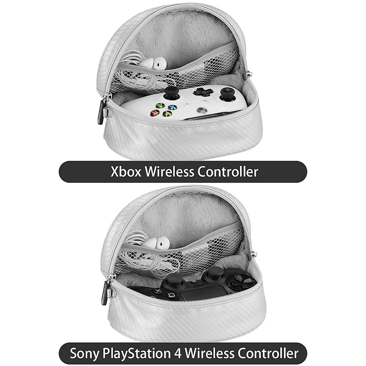 Geekria Controllers Carrying Pouch Travel Bag, Compatible with Google Stadia, Sony PlayStation 5, Dual Sense Edge, PS5 / PS4, Switch Pro Series x, Xbox Wireless, Portable Protector Case (Silver)