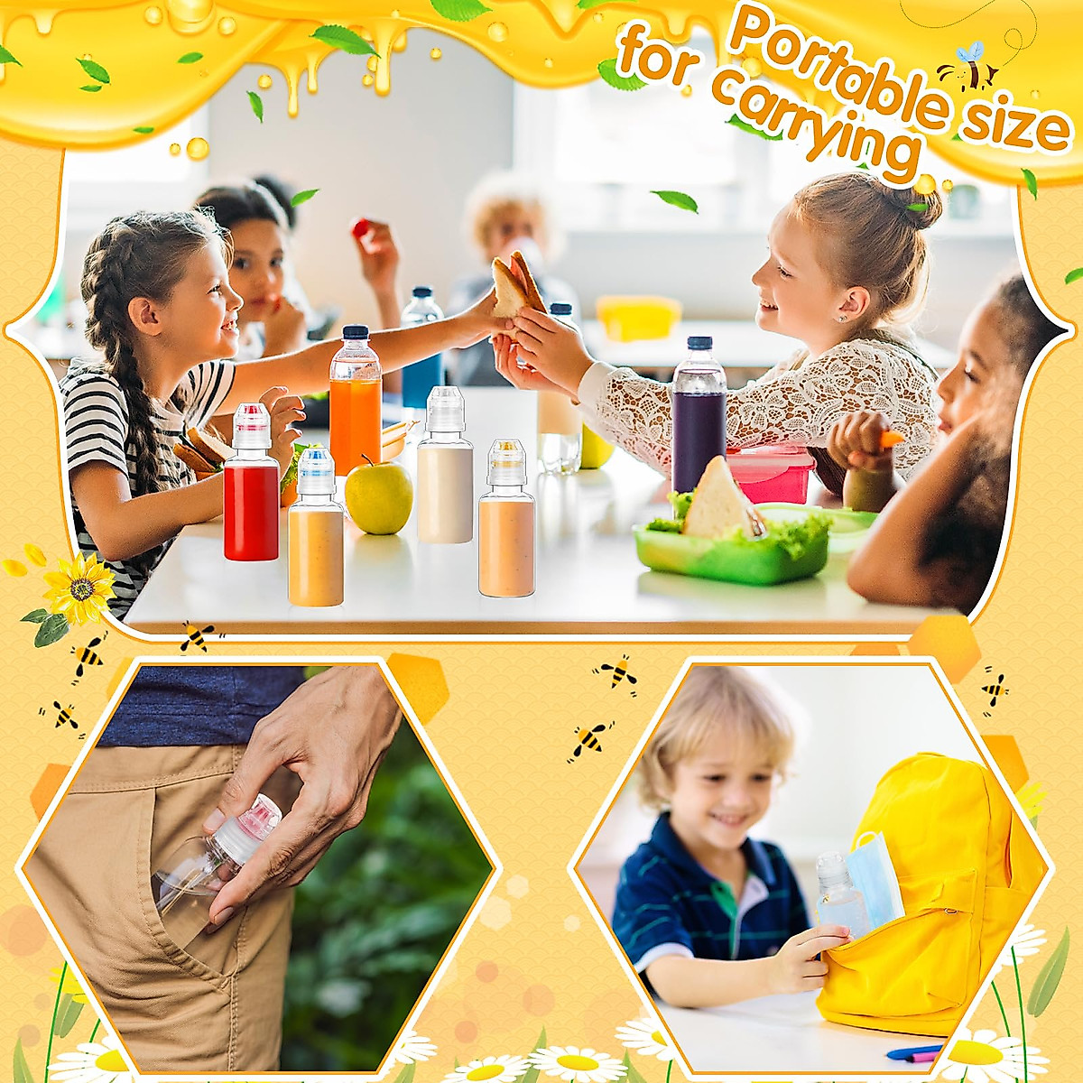 Tioncy 20 Pcs Mini Condiment Squeeze Bottle 3.2 oz Plastic Condiment Dispenser Camping Condiment Containers with Flip Top Reusable Travel Condiments for Honey, Syrups, Ketchup, Salad Dressing, Oils