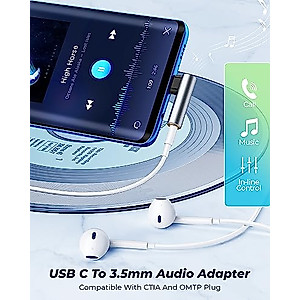 USB C to 3.5mm Audio Adapter, USB Type C to 3.5mm Female Headphone Jack Dongle Aux Adapter DAC Stereo HiFi Right Angle for iPhone 15 Pro Max/15 Pro/15 Plus, iPad Pro Air 5 4, Galaxy S24 Ultra S23