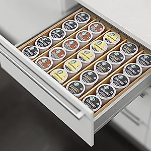 MinBoo Bamboo K Cup Holder for Drawer or Countertop Coffee Pod Holder 25-36 K Cup Pod Storage Tea Bag Organizer Storage for Coffee Station Home Office and Kitchen (Bamboo)