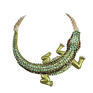 BriLove Women's Gothic Stylish Crystal Crocodile Statement Necklace Green Gold-Tone